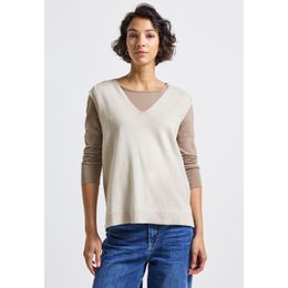 Kurzarmpullover Street One, Damen, Gr. 34, tusk cream meliert, Stoff, 50% Viskose, 28% Polyester, 22% Polyamid, unifarben, normal normal, V-Ausschnitt, Rippb&uuml;ndchen, Pullover, aus softem Materialmix