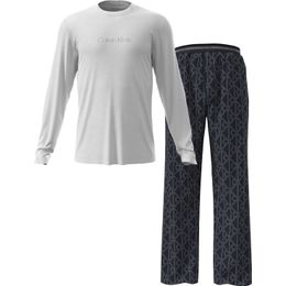 Herren Schlafanzug "LS TEE PANT SET", Calvin Klein Underwear, Gr. L, weiß, Jersey, Obermaterial: 100% Baumwolle, gemustert, unifarben, Homewear-Sets,