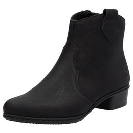 Rieker Damen Westernstiefelette, Gr. 38, schwarz, Lederimitat, unifarben, Schuhe, Stiefelette, Cowboyboots, Blockabsatz, mit Innenreißverschluss