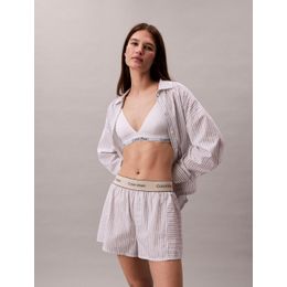 Damen Schlafshorts "LOGO SUPER POPLIN SHORT", Calvin Klein Underwear, Gr. XS, wei&szlig;, Web, Obermaterial: 100% Baumwolle, gemustert, gestreift,