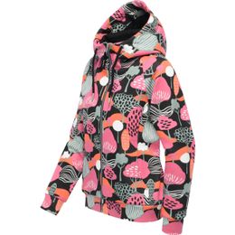 Ragwear Damen Sweatjacke "Fllawia Print"schwarz, Gr. M, 70% Baumwolle, 30% Polyester, Sweatjacken, modische Damen Zip-Jacke mit Allover-Print