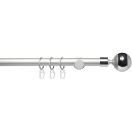 Gardinenstange Liedeco, L:200cm &Oslash;:2mm, grau, Eisen, Gardinenstangen, "Fertigstilgarnitur 20 mm Power Kugel mit Ring", Gardinenstange Komplett
