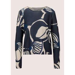 Madeleine Mode MADELEINE Damen Longpullover "Pullover Kurzer Rundhals-Pullover mit Unikat-Print", blau, Gr. 36, Obermaterial: 70% Polyester PES. 30% Viskose CV.,