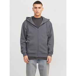 Jack & Jones JACK & JONES Herren Kapuzensweatjacke "JJEBRADLEY mit Kapuze, ideal für kalte Jahreszeit", grau, Gr. M, unifarben, angeraute Sweatware, Obermaterial: