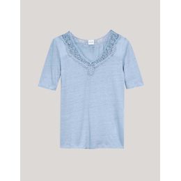 Madeleine Mode MADELEINE Damen Kurzarmshirt "Shirt Kurzarm-Shirt aus Leinen mit feinem Spitzen-Akzent", blau, Gr. 44, Obermaterial: 100% Leinen LI., Shirts