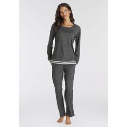 Vivance Dreams Damen Pyjama, Gr. 40, schwarz, Single Jersey, Obermaterial: 50% Baumwolle, 50% Polyester, Homewear-Sets, mit gestreiften Bündchen
