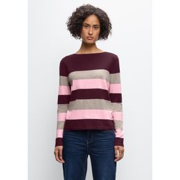 Strickpullover Street One, Damen, Gr. 34, wildberry rot, Feinstrick, 71% Viskose, 29% Nylon, gestreift, comfort fit normal, U-Boot-Ausschnitt, normaler Saum, Pullover, im Streifen-Design