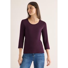 Rundhalsshirt CECIL, Damen, Gr. L (42), eggplant rot, Web, 100% Baumwolle, unifarben, normal normal, Rundhals, abgesteppt, Shirts, aus reiner Baumwolle