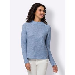 Heine Damen Stehkragenpullover "Pullover", blau, Gr. 48, meliert, unifarben, 60% Polyester, 30% Polyamid, 10% Wolle, Pullover
