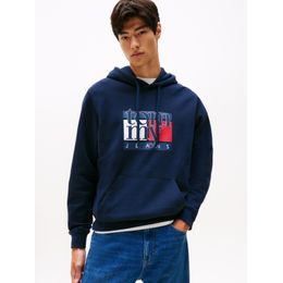 Tommy Jeans Herren Hoodie "TJM RWB FLAG", blau, Gr. L, Sweatware, Obermaterial: 100% Baumwolle, Sweatshirts, Regular Fit, Sweatshirt, mehrfarbiger
