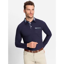 Marco Donati Herren Poloshirt "Langarm-Shirt", blau, Gr. 44, gemustert, kariert, unifarben, 100% Baumwolle, Shirts