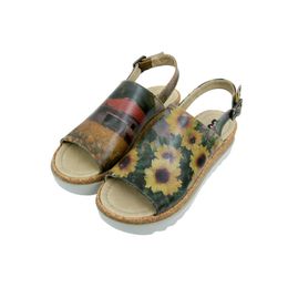 DOGO Damen Sandalette "Gigi Sandale Sunflowers Damen Sandalen", Gr. 38, bunt, Lederimitat, Schuhe, Handgefertigt