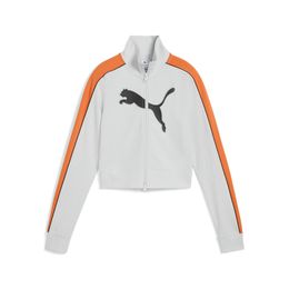 Puma Damen Trainingsjacke "FUTURE.Puma.ARCHIVE T7 Slim Cropped Trainingsjacke Damen"silber mist orange glo gray, Gr. L, Obermaterial: 69% Polyester,