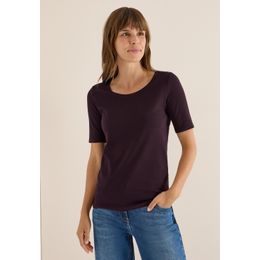 Cecil Damen T-Shirteggplant rot, Basic, Gr. XS, unifarben, Web, 100% Baumwolle, Shirts, in Unifarbe