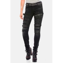 Cipo & Baxx CIPO & BAXX Damen Slim-fit-Jeans "Jeans", schwarz, Gr. 27, unifarben, 98% Baumwolle, 2% Elasthan, Jeans, im coolen Biker-Look in Skinny Fit, WD383
