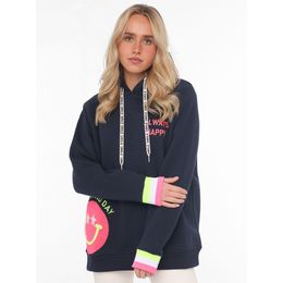 Zwillingsherz Damen Hoodie ""Always Happy"", blau, Gr. S, unifarben, Sweatware, Obermaterial: 50% Baumwolle, 50% Polyester, Sweatshirts, Smiley aus