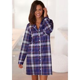 H.I.S. H.I.S Damen Nachthemd, Gr. 34, blau, Flanell, Obermaterial: 100% Baumwolle, gemustert, kariert, Kleider, aus Flanell im Karo-Design