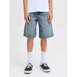 Jack & Jones Jungen Shorts "JJIALEX mit Relaxed Fit und hoher Taille", blau, Gr. 128, JACK & JONES JUNIOR, unifarben, Web, Obermaterial: 100% Baumwolle, Hosen,