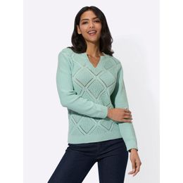 Classic Basics Damen Ajourpullover "Langarm-Pullover", gr&uuml;n, Gr. 56, unifarben, 100% Baumwolle, Pullover