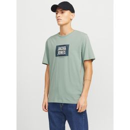 Jack & Jones JACK & JONES Herren Print-Shirt "JJHUDSON &ndash; Print-Shirt mit Rundhals und Loose Fit", gr&uuml;n, Gr. S, bedruckt, Jersey, Obermaterial: 100% Baumwolle,