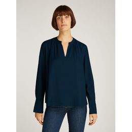 Tommy Hilfiger Damen Langarmbluse "SOFT VIS V NECK LS BLOUSE", blau, Gr. 34, unifarben, Web, Obermaterial: 100% Viskose, Blusen, mit Raffungen