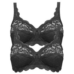 SuSa Damen B&uuml;gelloser BH "2er Pack BH ohne B&uuml;gel Latina", Gr. 90, schwarz, Spitze, Obermaterial: 77% Polyamid PA. 15% Baumwolle CO. 8% Elasthan EL.,