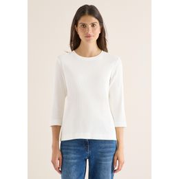 Rundhalsshirt Cecil, Damen, Gr. XL (44), vanillewei&szlig;, Web, 95% Baumwolle, 5% Elasthan, unifarben, normal normal, Rundhals, abgesteppt, Shirts Rundhalsshirt, aus Baumwolle mit Stretchante