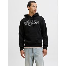 Jack & Jones JACK & JONES Herren Kapuzensweatshirt "JJMAKOTO SWEAT HOOD", schwarz, Gr. S, bedruckt, angeraute Sweatware, Obermaterial: 80% Baumwolle, 20%
