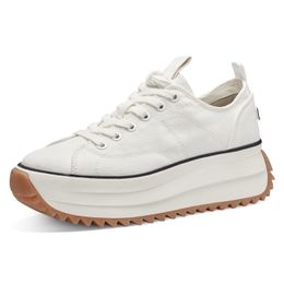 Tamaris Damen Plateausneaker "Milena", Gr. 41, wei&szlig;, Synthetik, Textil, Schuhe, Freizeitschuh, Halbschuh, Schn&uuml;rschuh in veganer Verarbeitung