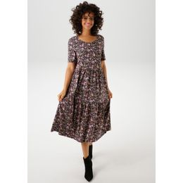Aniston CASUAL Damen Sommerkleid, rot, Gr. 36, bedruckt, gebl&uuml;mt, Single Jersey, Obermaterial: 95% Baumwolle, 5% Elasthan, Kleider, mit farbenfrohen