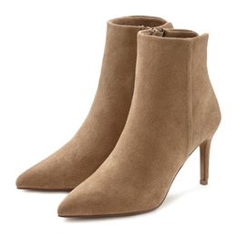 Lascana Damen High-Heel-Stiefelette, Gr. 42, beige, Obermaterial: 100% Textilmaterial. Decksohle: 100% Lederimitat. Futter: 100% Textilmaterial.