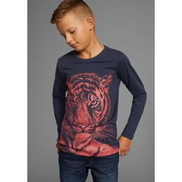Kidsworld Jungen Langarmshirt "TIGER - Druck", blau, Gr. 176, bedruckt, Jersey, Obermaterial: 100% Baumwolle, Shirts, Langarm, Basic-Passform, mit
