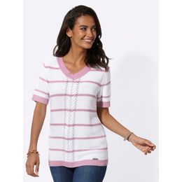Casual Looks Damen Kurzarmpullover "Kurzarm-Pullover", rosa, Gr. 36, gemustert, gestreift, mehrfarbig, 50% Baumwolle, 50% Polyacryl, Pullover