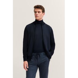 Bugatti Herren Strickjacke "Regular Fit", blau, Gr. L, unifarben, Strick, 100% Baumwolle, Strickjacken, mit Stehkragen und Rei&szlig;verschlusstaschen