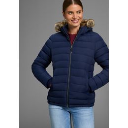 Polarino Damen Steppjacke, blau, Gr. 34, Fellimitat, unifarben, Web, Obermaterial: 100% Polyester. Futter: 100% Polyester. Wattierung: 100%