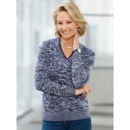 Classic Basics Damen V-Ausschnitt-Pullover "V-Pullover", blau, Gr. 50, meliert, 100% Polyacryl, Pullover