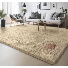 Hochflor-Teppich my home, B:80cm H:37mm L:150cm, beige, Polyester, Teppiche, "Serville", Kuschelteppich, Uni Farben, sehr weicher Flor, Wohnzimmer