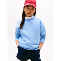 Tommy Hilfiger M&auml;dchen Sweatshirt "MINI CORP C-NECK SWEATSHIRT", blau, Gr. 86, unifarben, Sweatware, Obermaterial: 80% Baumwolle, 20% Polyester,