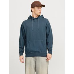 Jack & Jones JACK & JONES Herren Kapuzensweatshirt "JJECHARGE FADED SWEAT HOOD NOOS", blau, Gr. S, unifarben, angeraute Sweatware, Obermaterial: 100% Baumwolle,