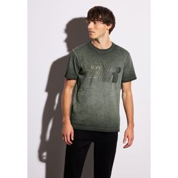 T-Shirt Street One MEN, Herren, Gr. L (42), schwarz olive grün, Web, 100% Baumwolle, unifarben, comfort fit normal, Rundhals, abgesteppt, Shirts, aus reiner Baumwolle