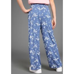 Kidsworld M&auml;dchen Schlupfhose "Viskose-Hose im Blumenmuster", blau, Gr. 176, Jersey, Obermaterial: 95% Viskose, 5% Elasthan, Hosen, Trendige Hose mit