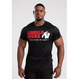 GORILLA WEAR Herren Funktionsshirt, schwarz, Gr. M, bedruckt, 100% Polyester, Shirts, mit großem Markenprint auf der Front
