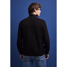 Street One MEN Herren Stehkragenpullover, schwarz, Gr. L, unifarben, Web, 100% Baumwolle, Pullover, aus reiner Baumwolle