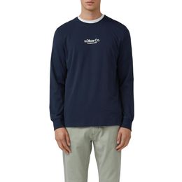 s.Oliver Herren Langarmshirt, blau, Gr. L, bedruckt, Jersey, Obermaterial: 100% Baumwolle, Shirts, mit Logo Schriftzug
