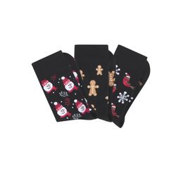 H.I.S. H.I.S Damen Basicsocken "Damen Weihnachtssocken", Gr. 35, schwarz, Baumwollmischung, gemustert, Socken, mit lustigen Weihnachtsmotiven