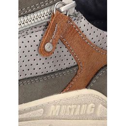 Mustang Shoes Damen Sneaker, Gr. 44, grau, Lederimitat, kontrastfarbene Details, Schuhe, Schn&uuml;rschuh, Freizeitschuh mit Perforation