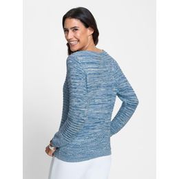 Inspirationen Damen Ajourpullover "Pullover", blau, Gr. 38, gemustert, mehrfarbig, 100% Baumwolle, Pullover