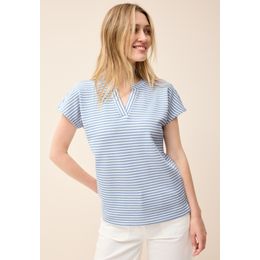 Cecil Damen T-Shirt, blau, Gr. XXL, gestreift, Web, 42% Baumwolle, 42% Polyester, 14% Viskose, 2% Elasthan, Shirts, bestehend aus einem Materialmix