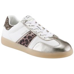 Tamaris Damen Plateausneaker, Gr. 41, silber, Leder, Lederimitat, Textil, Glitzer, animal-print, Schuhe, Freizeitschuh, Halbschuh, Schnürschuh mit