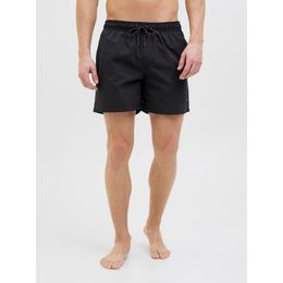 Jack & Jones JACK & JONES Herren Badeshorts "JPSTMAUI Badeshort mit elastischem Bund und normalem Schnitt", schwarz, Gr. M, unifarben, Web, Polyester, Badehosen,